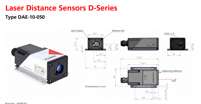 Sensor Pengukuran Jarak Laser Distance Sensors D-Series Type DAE-10-050