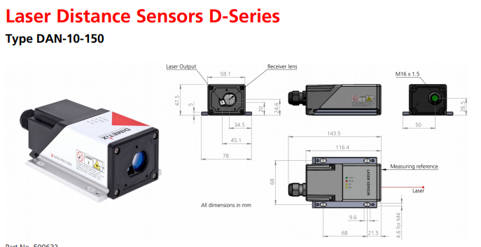 Sensor Pengukuran Jarak Laser Distance Sensors D-Series Type DAN-10-150